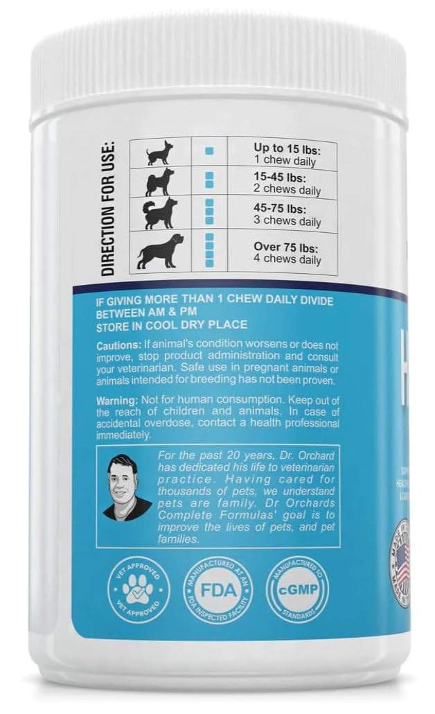 Dr. Orchard's Advanced Hip & Joint Chews - Duck Flavor- (60ct) Pain & Inflamation Relief with Glucosamine, Manganese, Chondroitin, MSM - Dog Chewable Supplement (60 Count)