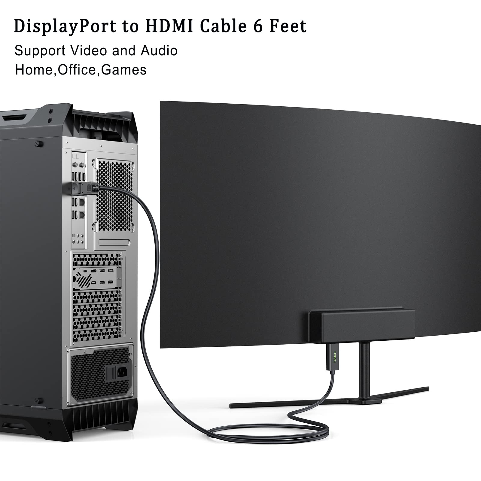 DisplayPort to HDMI Cable 6ft 5-Pack, Display Port (DP) to HDMI Cable 6 feet Adapter for All DisplayPort Laptop/Computer to Monitor/HDTV/Projector with HDMI