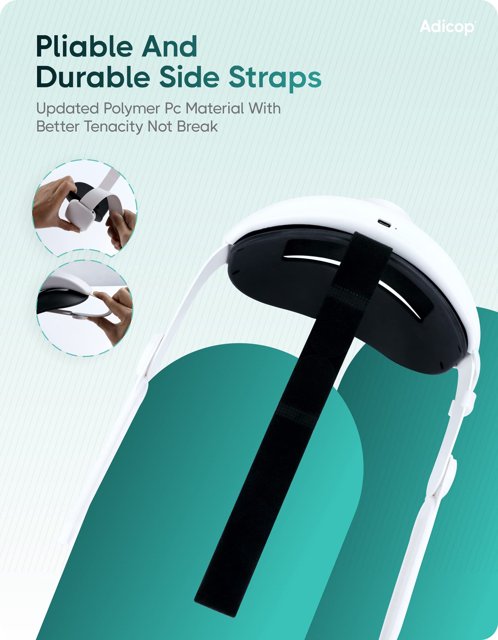 Adicop Elite Strap with Battery for Oculus Quest 2, 5300mAh Extend 4hrs Playtime,Fast Charging VR Power,Counter Balance&Adjustable Head Strap for Enhanced Support and Comfort in VR