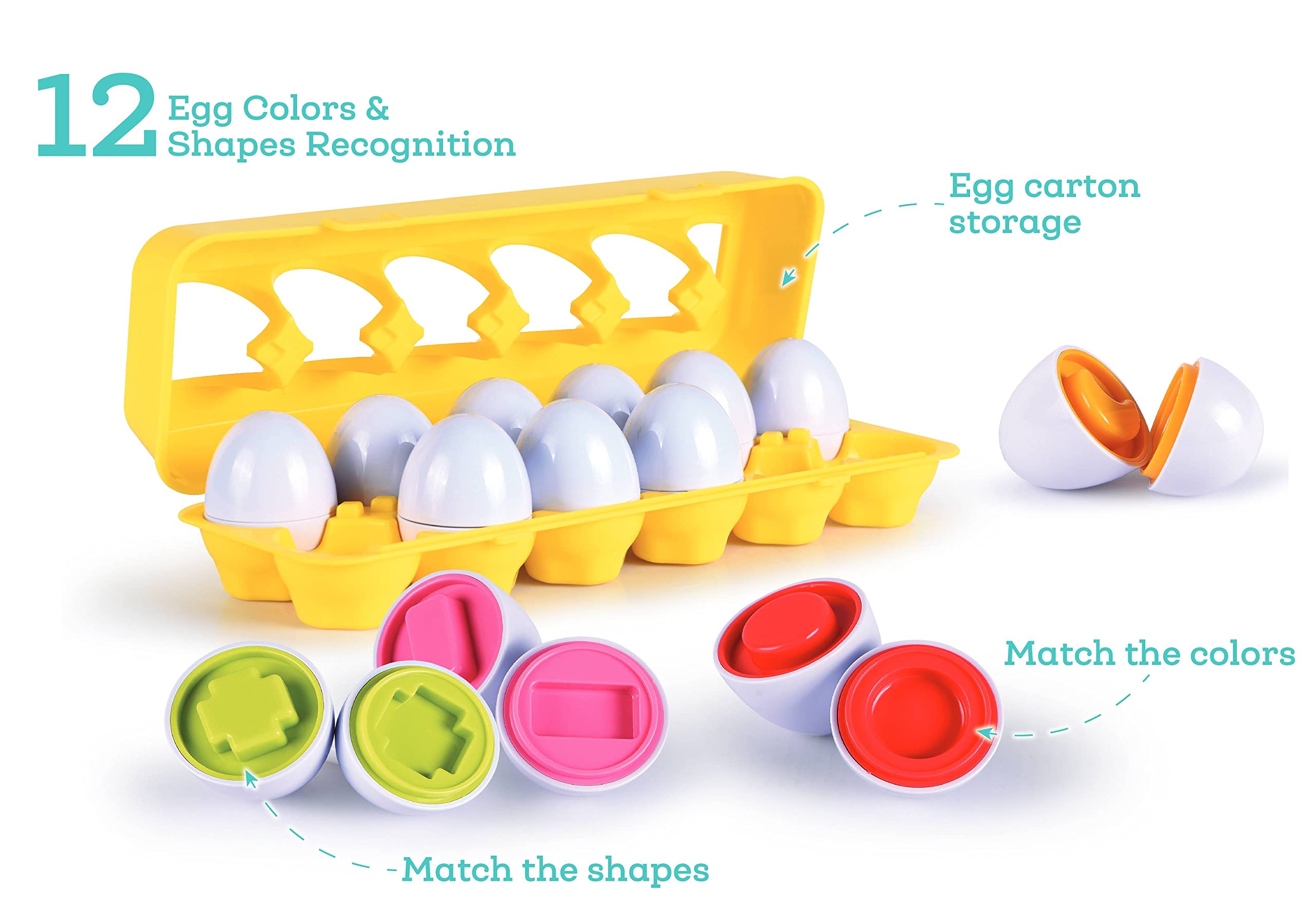 Nothing But Fun Toys Shape Sorter Eggs 12 Piece playset Designed for Children Ages 12+ Months,Multi