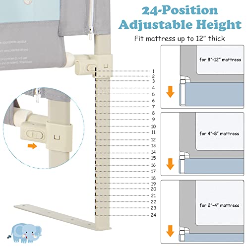 BABY JOY Bed Rail for Toddlers, 69ββ Extra Long, Height Adjustable & Foldable Baby Bed Rail Guard w/Breathable Mesh & Double Safety Child Lock for Kids Twin Double Full Size Queen King Mattress, Gray