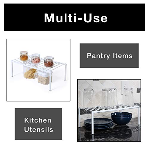 Smart Design Premium Cabinet Storage Shelf - Set of 6 - Large 16 x 8.5 Inch - Steel Metal Frame - Rust Resistant Coating - Counter, Pantry, Shelf Organization - Kitchen - White