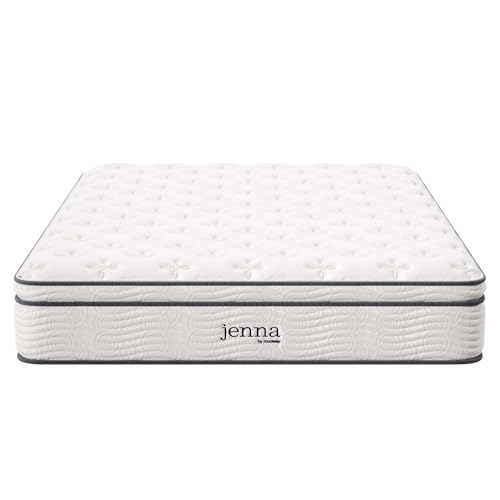 Modway MOD-7090-WHI Jenna 12" Innerspring and Foam King Mattress, White