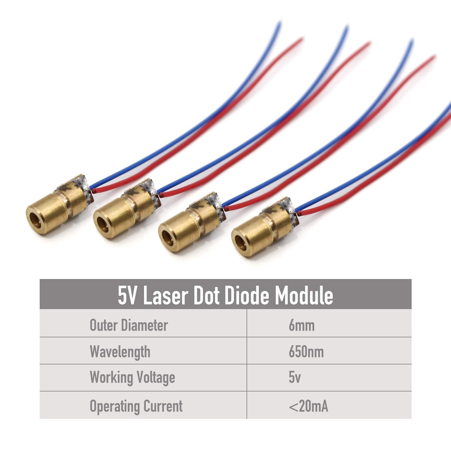 WOWOONE Laser Diode, 30pcs Mini Red Laser Diode Laser, 5V 650nm 5mW, Red Dot Laser Head, with Leads Head Outer Diameter 6mm