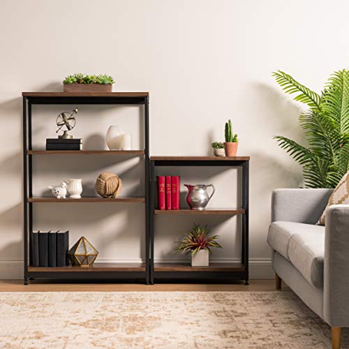 IRIS USA 31.5" 4-Tier Wide Wood and Metal Shelf, Sturdy Home Décor Storage Rack with Height Adjustable Shelves and Feet, Dark Brown/Black