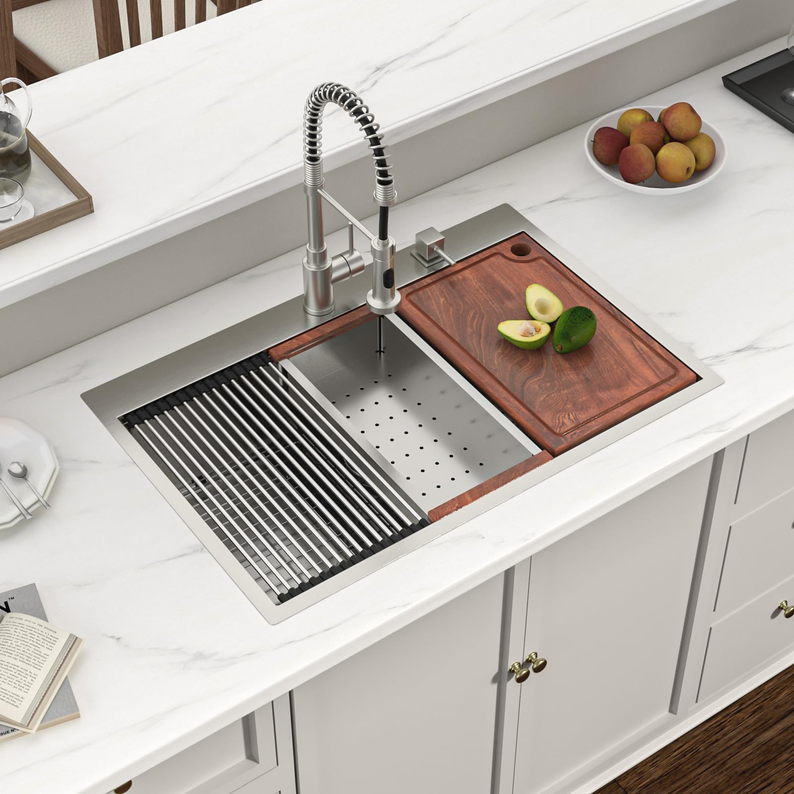 33 Kitchen Sink Drop In - Donsdey 33 Inch Kitchen Sink Ledge Workstation 16 Gauge Stainless Steel Drop In Topmount Single Bowl Rectangular Kitchen Sink Basin