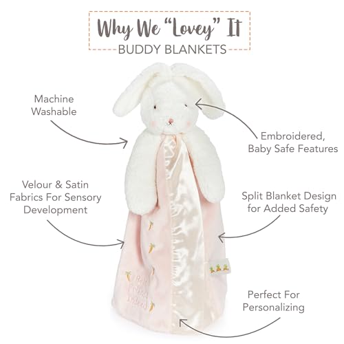 Bunnies By The Bay "Blossom Bunny" Buddy Blanket - 16" Stuffed Bunny and Baby Security Blanket - Super Soft Velour with Satin Lining