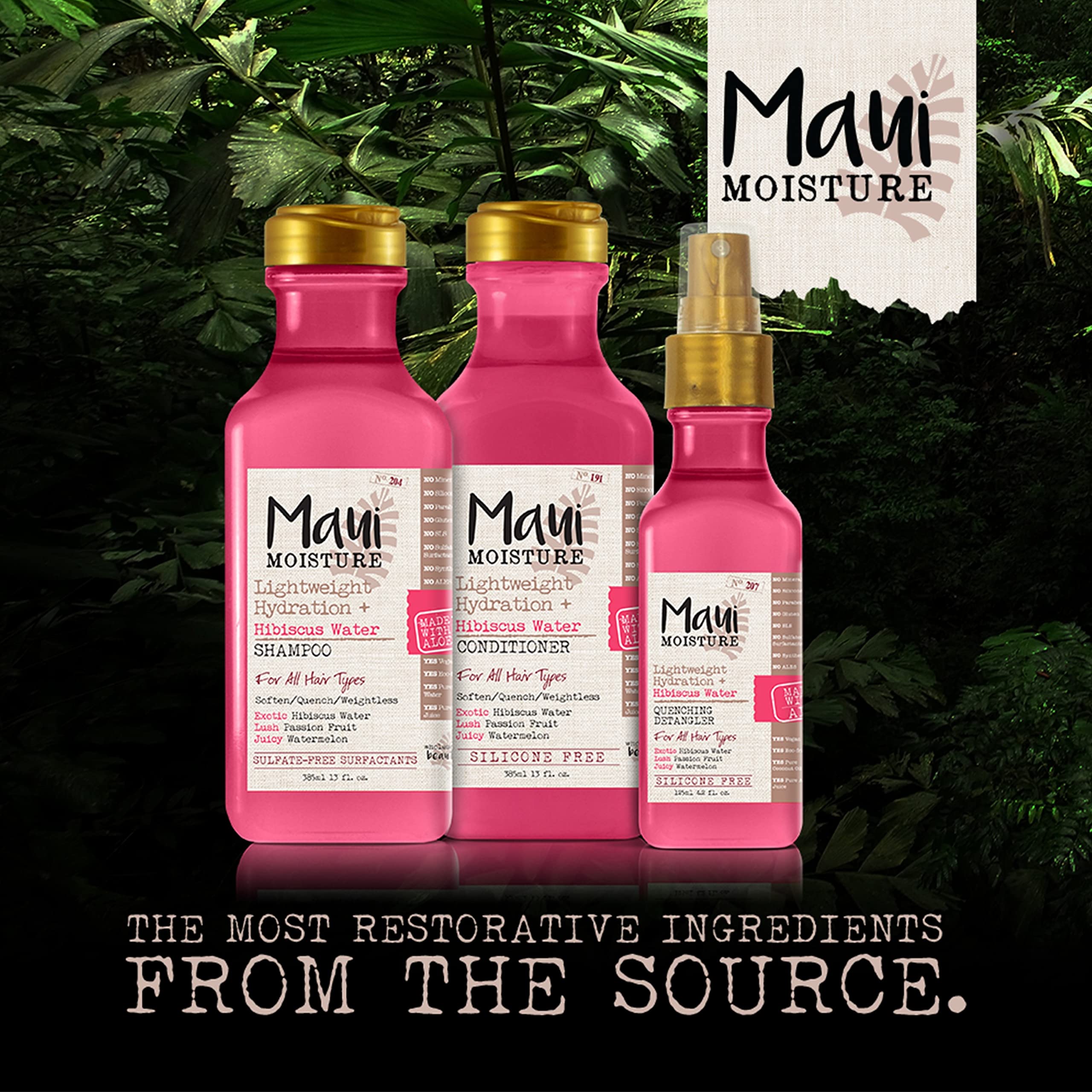 Maui Moisture Lightweight Hydration + Hibiscus Water Shampoo for Daily Moisture, No Sulfates, 13 fl oz