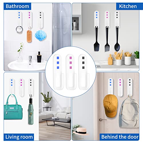 Budding Joy Wall Hooks 6 Pack, Plastic Self Adhesive Hooks for Hanging, 3M Wall Hanger Sticky Hooks, Shower Towel Hook for Bathroom Kitchen Door Home