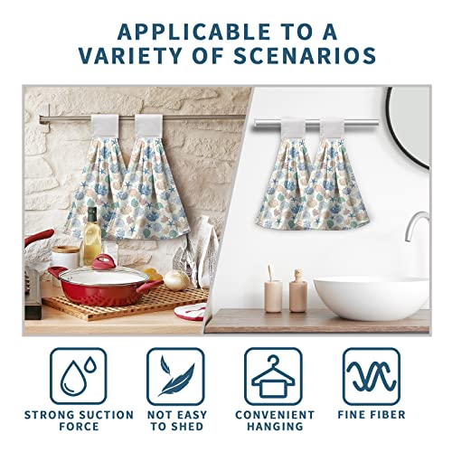 Kwlegh Summer Starfish Hanging Kitchen Towels Set of 2 Coastal Seashells Tie Towels Beach Bathroom Hand Towels Soft Absorbent Dish Towels with Hanging Loop for Bathroom Kitchen 12x17 Inch