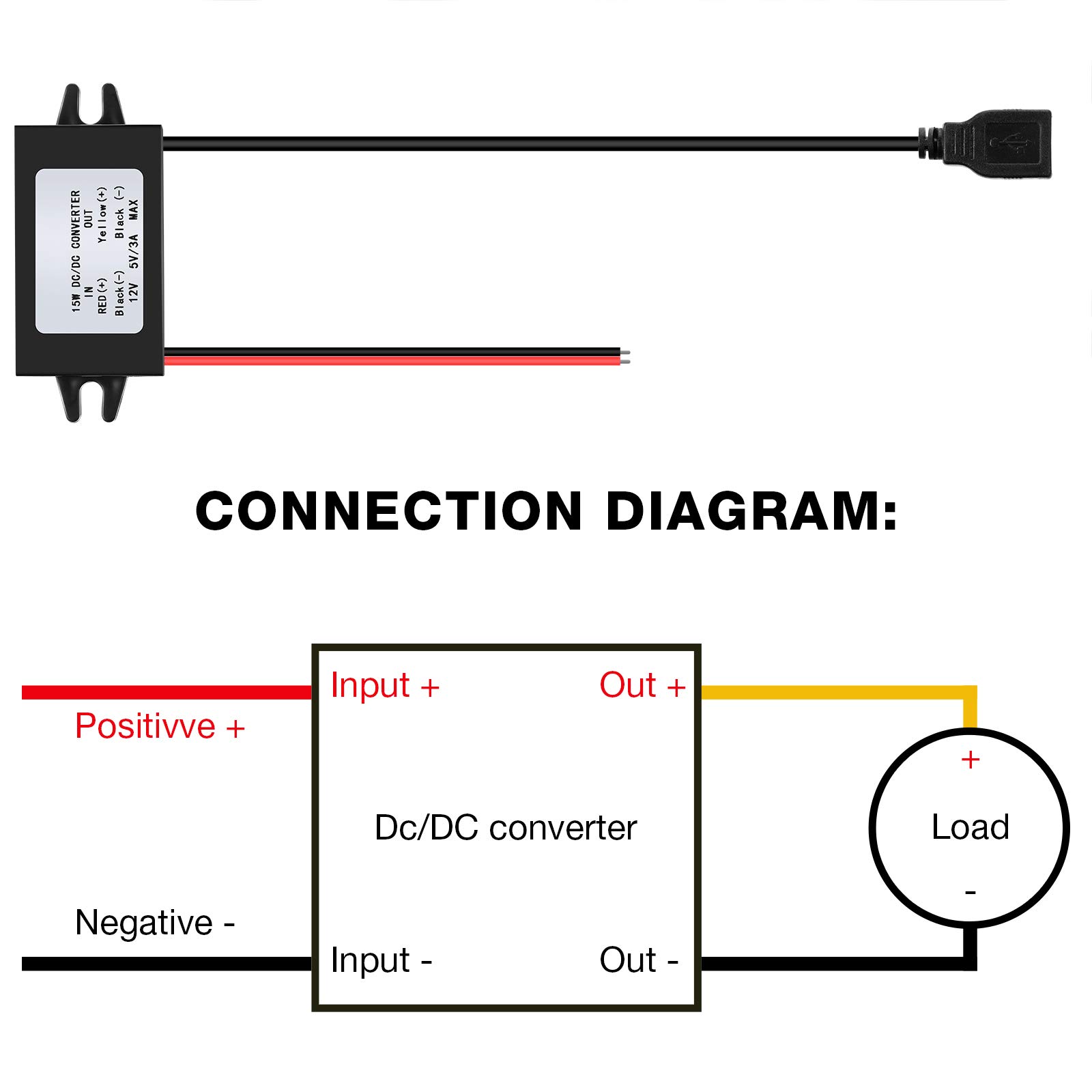 Weewooday 12V to 5V DC Converter Buck Module USB Output Power Adapter DC to DC Regulator Car Power Converter