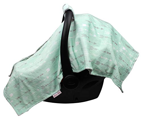 Top Tots Baby Car Seat Canopy Cover - Seafoam Grey and White Native Arrows