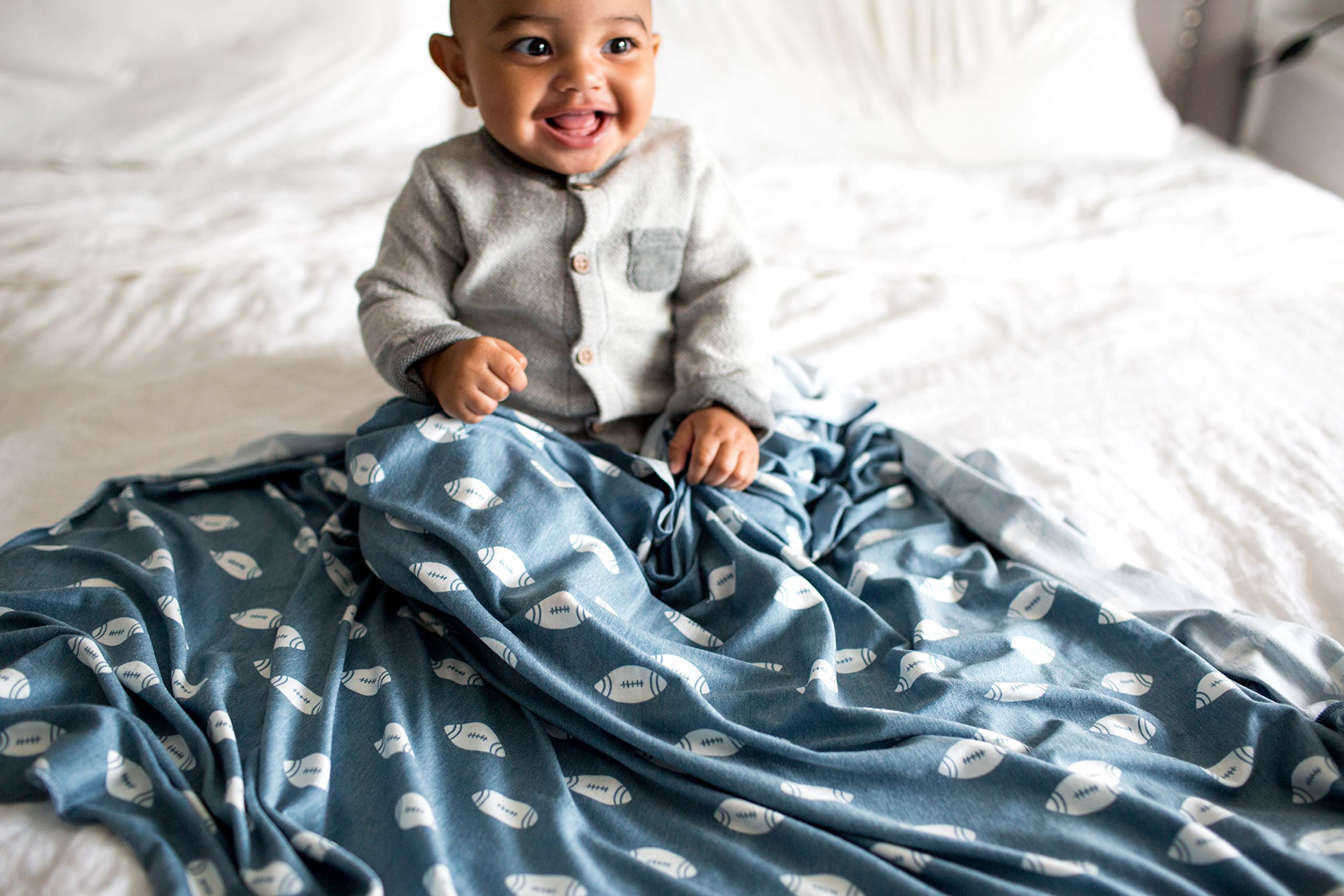 Large Premium Knit Baby Swaddle Receiving Blanket "Quarterback" by Copper Pearl
