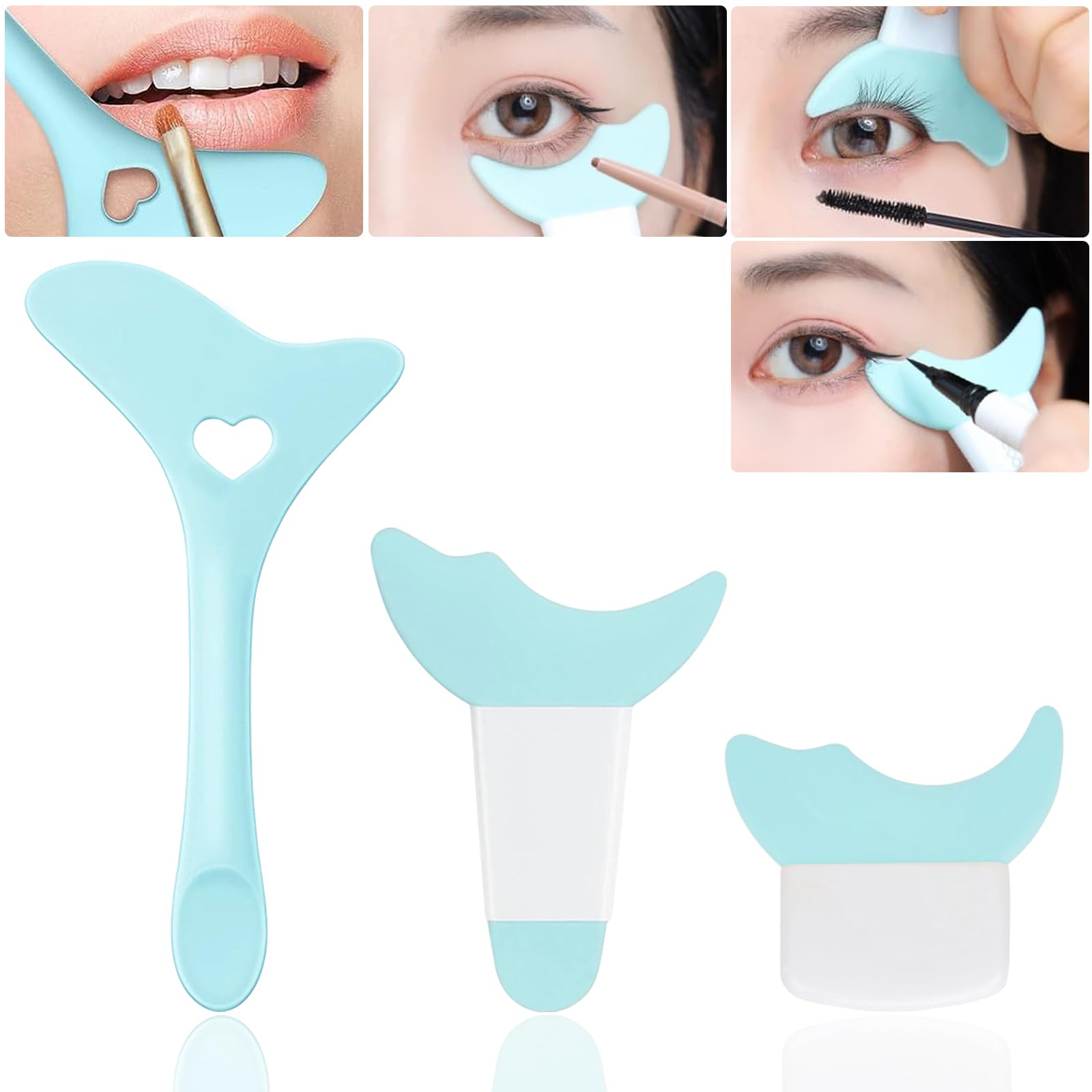 3Pcs Eyeliner Stencils Reusable Silicone Eyeliner Aid Tool Eyeliner Eyelash Eyeshadow Lipstick Mascara Eyeliner Guide Wing Eyeliner Tool for Women Beginners(Blue)