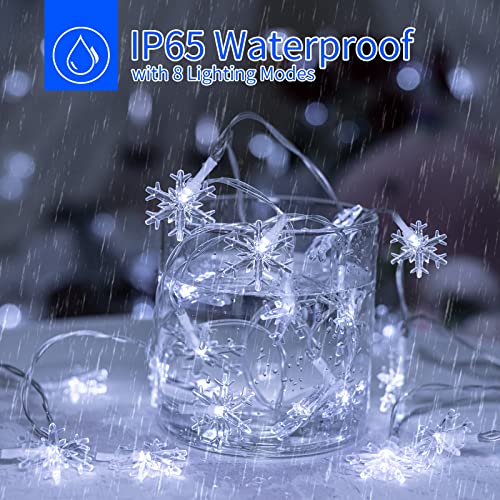 Solar Christmas Snowflake String Lights 100 Led 32.9 Feet Outdoor Waterproof Fairy Lights with 8 Lighting Modes for Wedding, Party, Tree, Room, Garden, Patio, Yard, Home(Pure White)