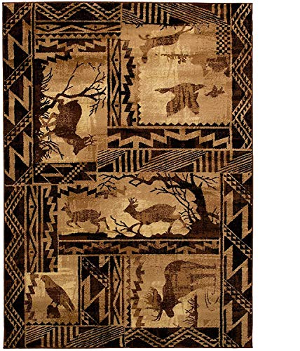 Rustic Country Theme Wildlife Moose Deer ELK Bird Lodge Cabin New Area Rug Carpet (7’ 8” X 10’ 8”)