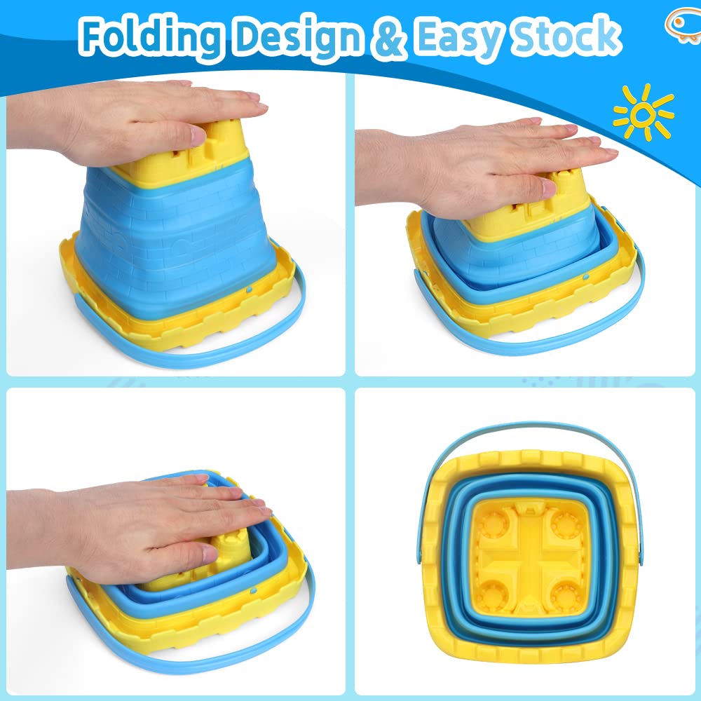 3L Jumbo Foldable Buckets, Castle Sand Beach Toy Silicon Pails For Kids Adults, Collasible Water Bucket Sandbox Kit Multi Use Summer Essential For Travel Cleaning, Camping, Picnic, Fishing 3 PCS
