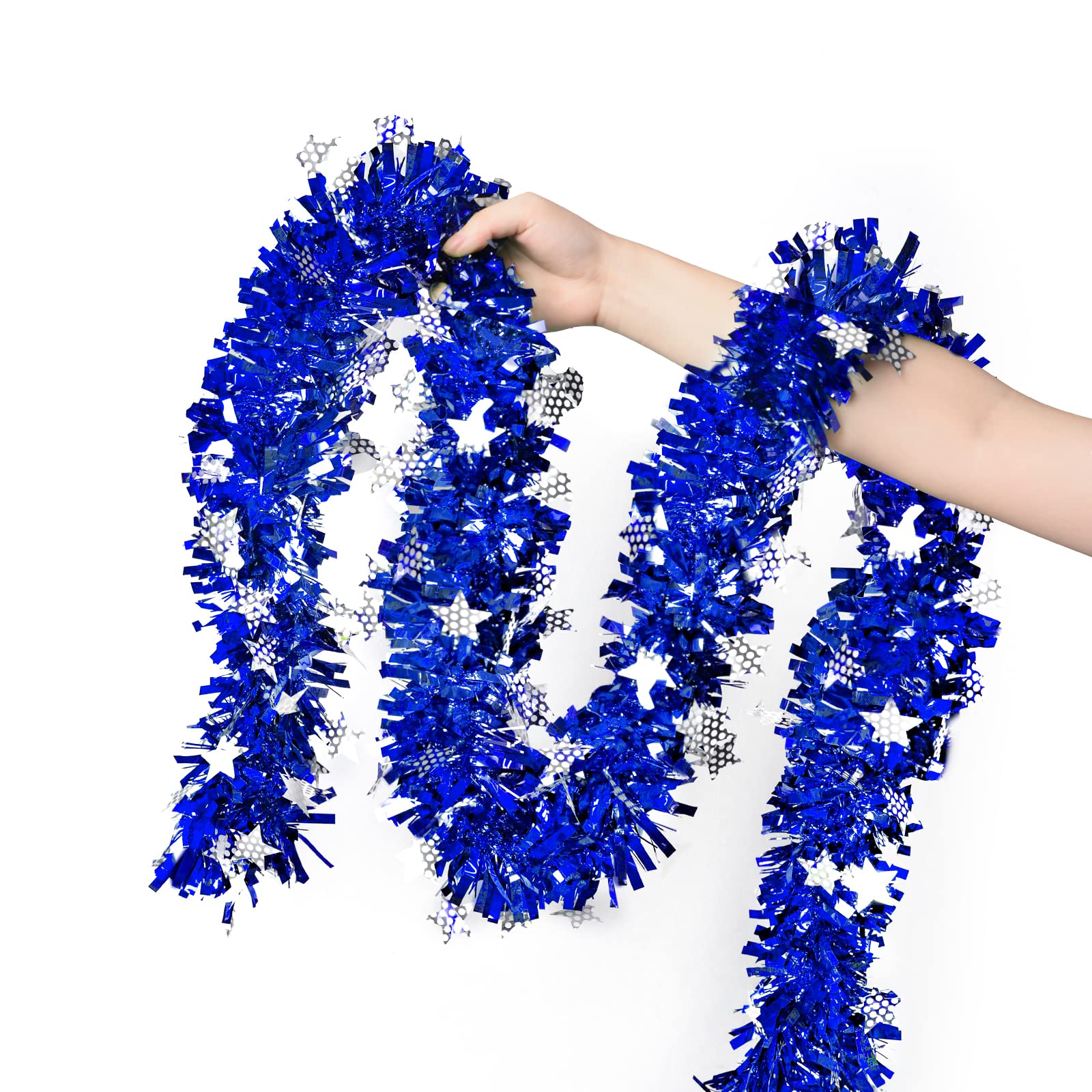 33FT Gold Tinsel Garland for Christmas Tree Decorations Metallic Twist Garland with Star 5-Layer Encrypted Tinsel Tassel for Wedding Birthday Party Supplies
