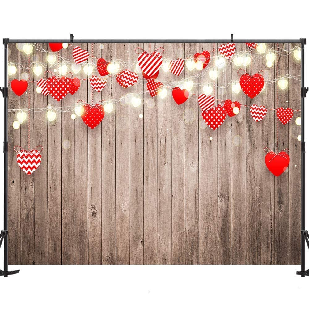 Maijoeyy 7x5ft Valentine's Day Backdrop for Photography Rustic Wood Red Love Heart Valentines Backdrop Romantic Love Theme Valentine Photoshoot Backdrop Photo Booth Props