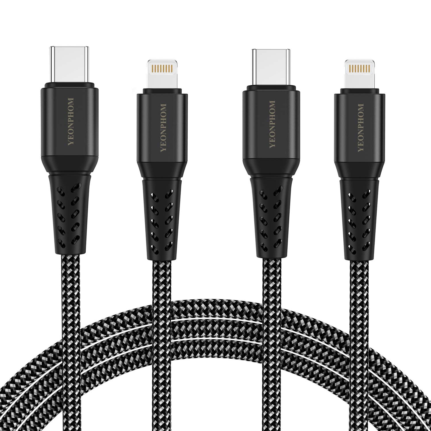 YEONPHOM USB C to Lightning Cable 10ft 2Pack iPhone Charger Compatible for iPhone 13 14 12 Pro Max/Mini/11 Pro Max/XS MAX/X, Extra Long Nylon Braided Lightning to USB C Cable Type C Fast Charging Cord