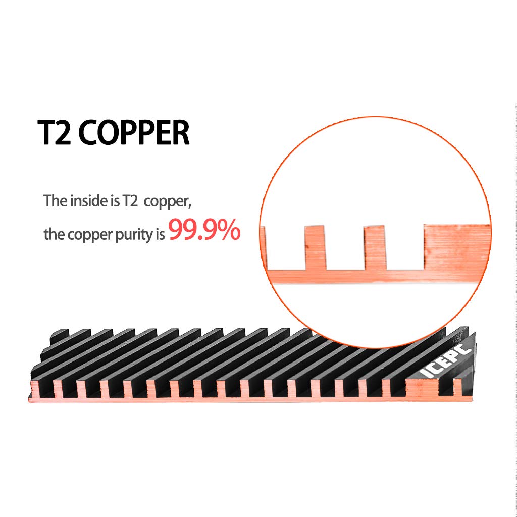 icepc M.2 Heatsink for PS5 PCI-E NVME 2280 SSD Graphene Coating Copper Heat Sink,High Performance SSD Radiator with Thermal Conductive Adhesive for Laptop PC 2280 NGFF Cooler(70x20x1.5mm)