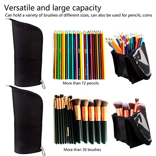 Makeup Brush Case Travel Makeup Brush Holder Large Makeup Brush Bag Professional Cosmetic Bag Artist Storage Bag Essentials Stand-up Foldable Makeup Cup Waterproof (Black, Large)