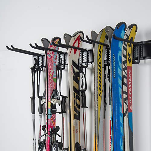 WALMANN Garage Storage Organization System Ski Wall Rack 10 Pairs of Skis Mount Hanger Home Shed and Garage Snowboard Wall Rack System Holds Up to 300lbs
