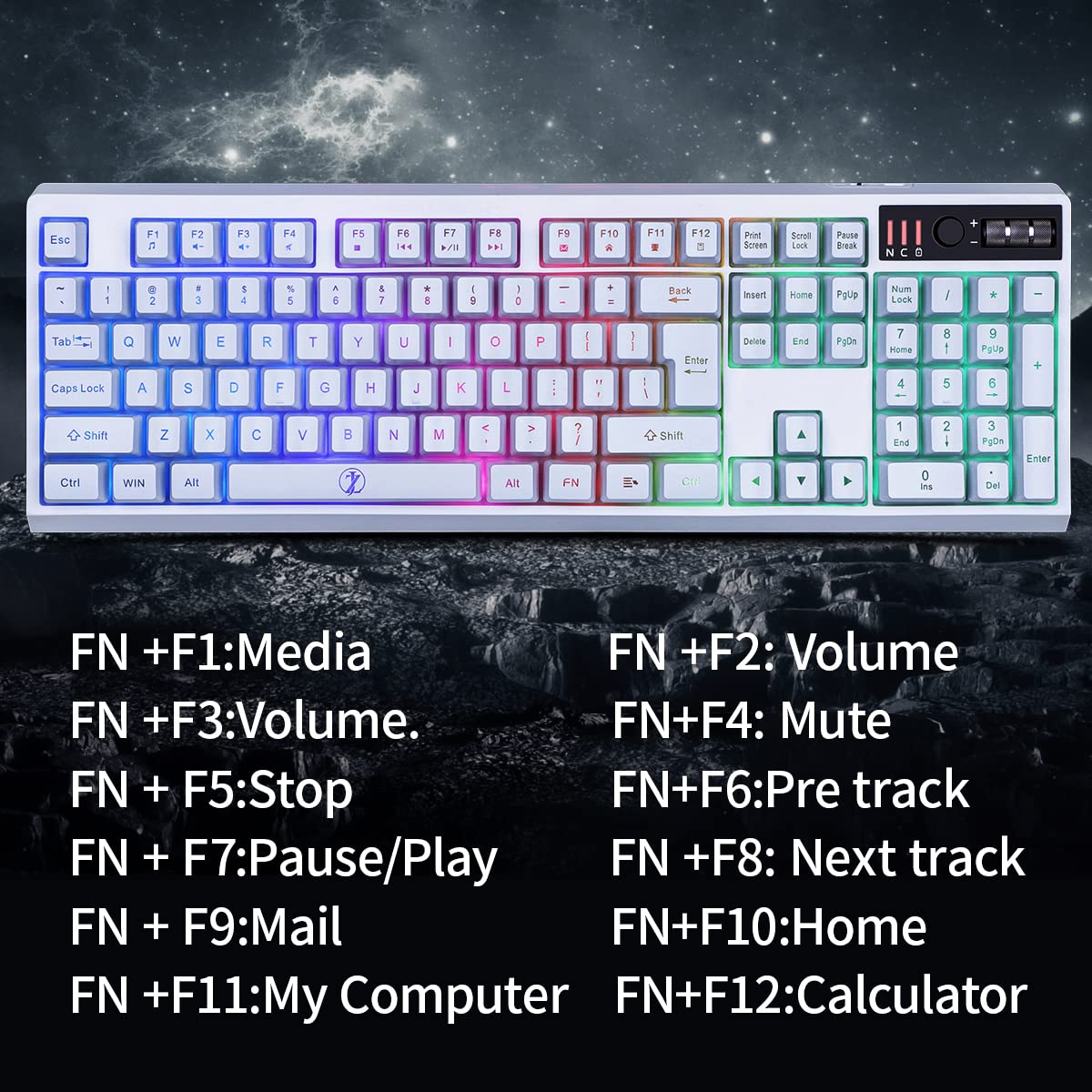 Wireless Gaming Keyboard and Mouse Combo, 104 Keys Standard US Layout RGB Backlit Rechargeable Mechanical Feel Waterproof Mute Mouse for Gamers(White)