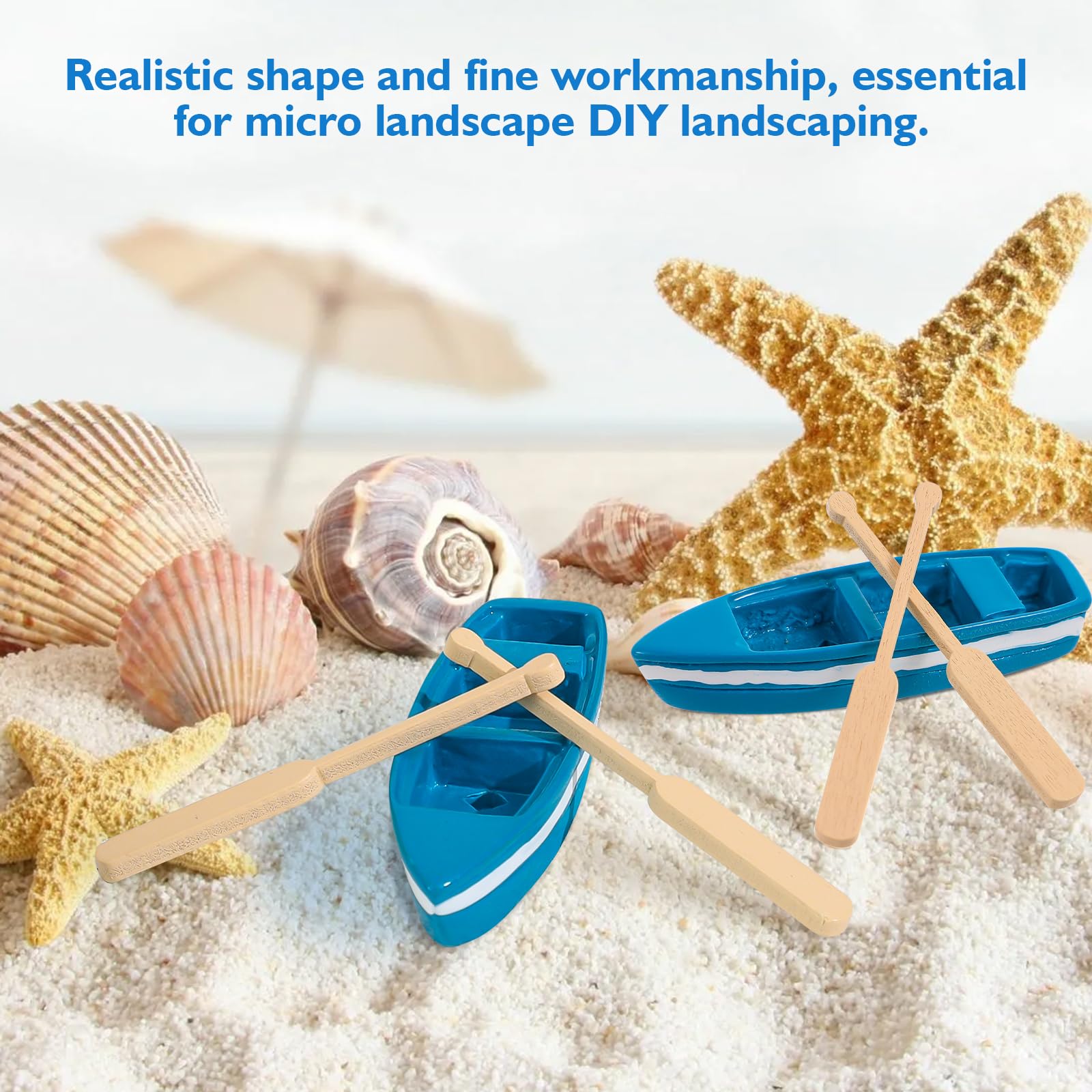 BESPORTBLE 6 Sets Miniature Rowboat Mini Blue Wood Boat with Oars Canoe Model Figurines Fairy Garden Miniatures Nautical Home Decorations (Boat+2 Paddles)