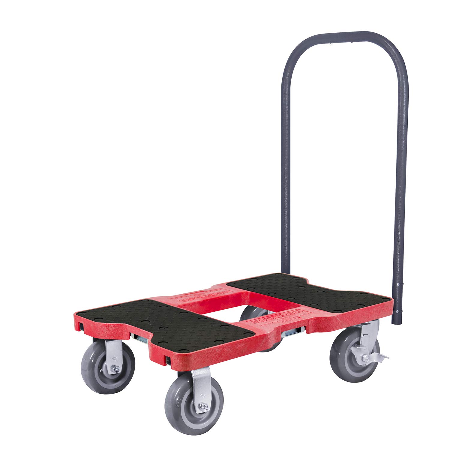 SNAP-LOC 1800 LB Super-Duty Push CART Dolly RED with Steel Frame, 6 inch Casters, Push Bar and Optional E-Strap Attachment