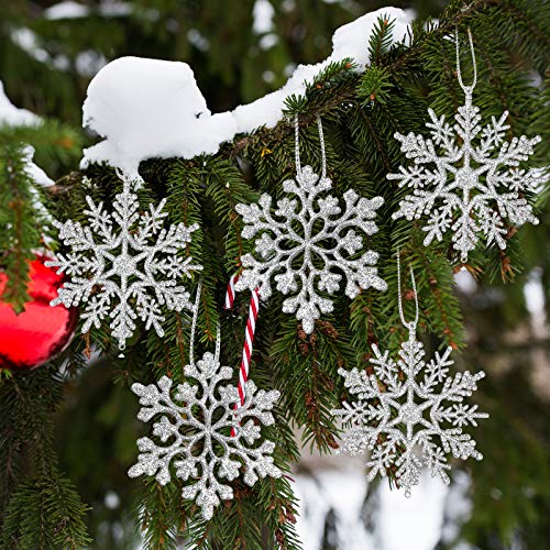 40PCS Christmas Snowflakes Glitter Ornaments Christmas Tree Decorations Window Decorations for Home Holiday Party 4 Inch, Silver