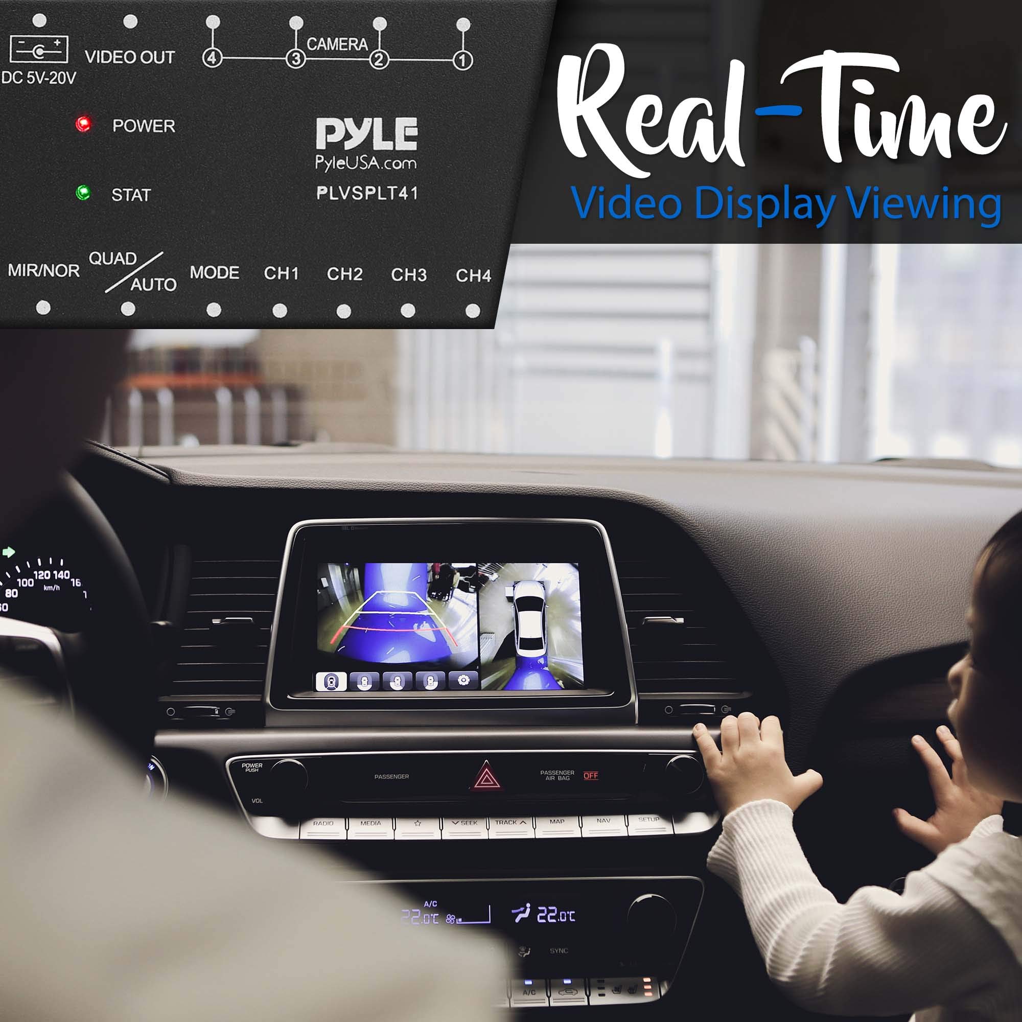 4-Channel Car Video Splitter Controller - Digital Picture Video Signal Switcher with Quad Selectable for Backup Camera Video Monitor Systems CCTV Camera, PAL/NTSC Auto Adapting - Pyle PLVSPLT41