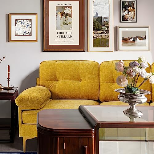82" Sectional Couch w/Chaise Sleeper, Chenille Small L Shape Sofa Couch, Sofa with Chaise Mid-Modern Century Couch with Removable and Washable Cushions (Yellow)