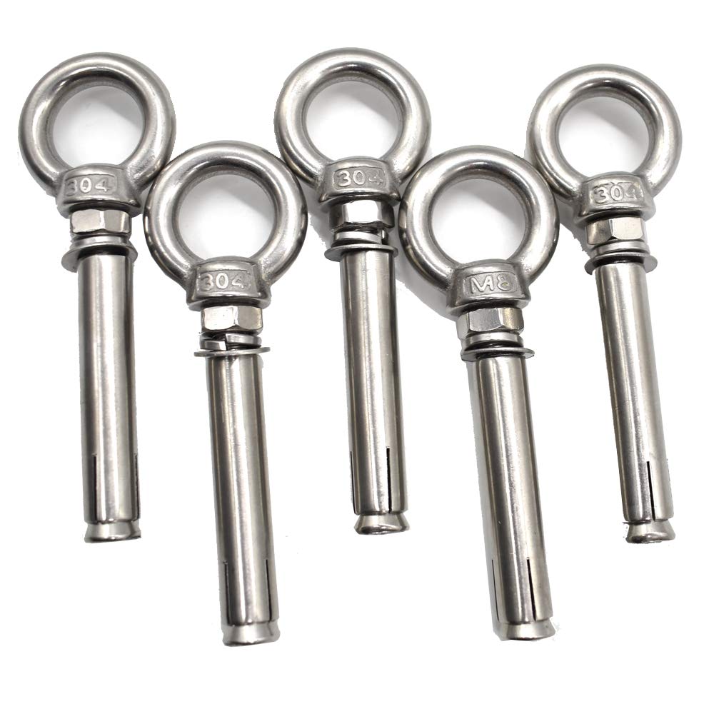 M8* 80mm Expansion Screw with Eye Ring Anchor Internal Eye Bolt Fastener 304 Stainless Steel 5 Pack (Ring Lifting Expansion Eyebolt M8* 80mm)