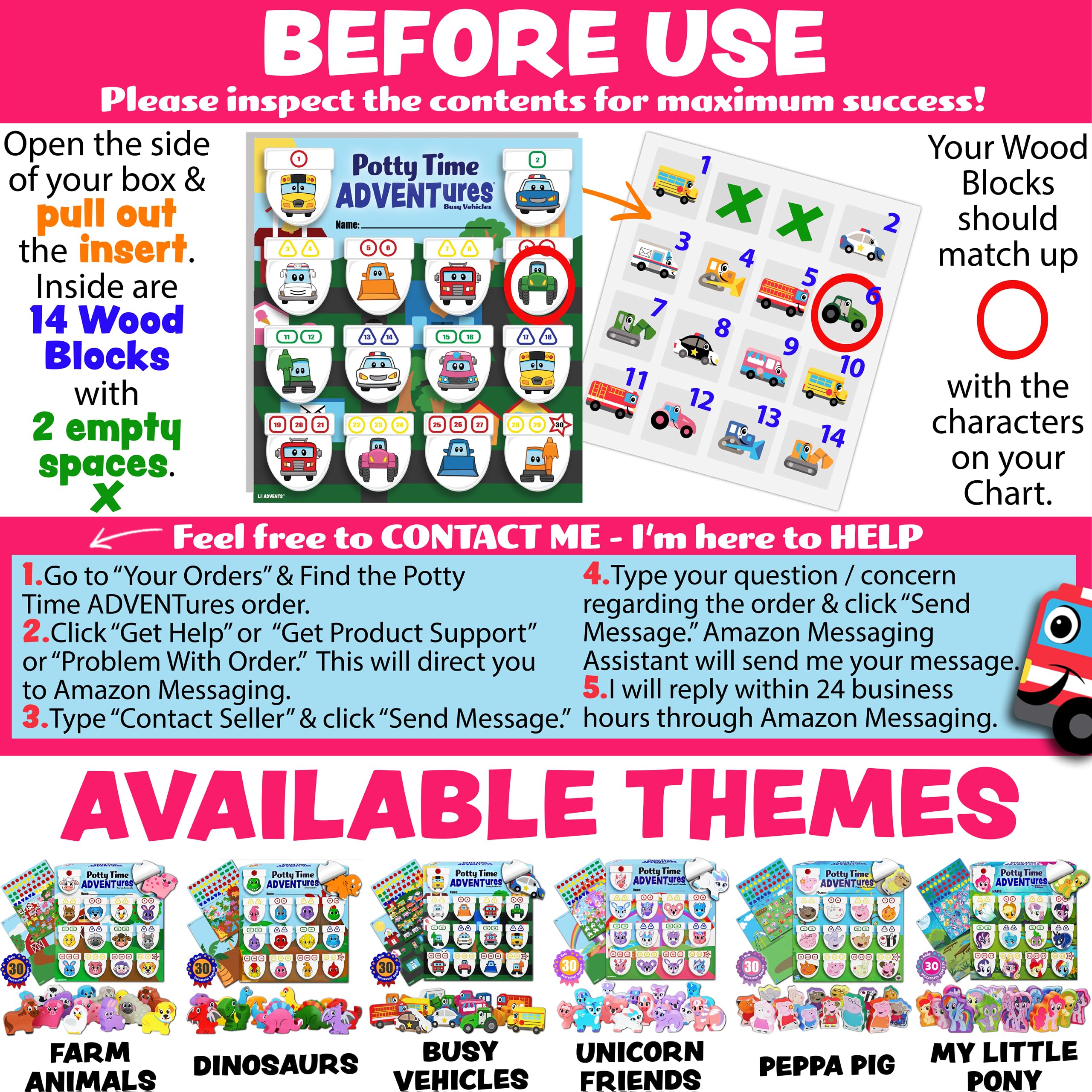 Potty Time Adventures Potty Training Chart for Toddlers by Lil ADVENTS - 14 Wooden Stacking Block Toys - Potty Training Advent Game, Behavior Reward Chart, Car Stickers, Activity Board - Busy Vehicles