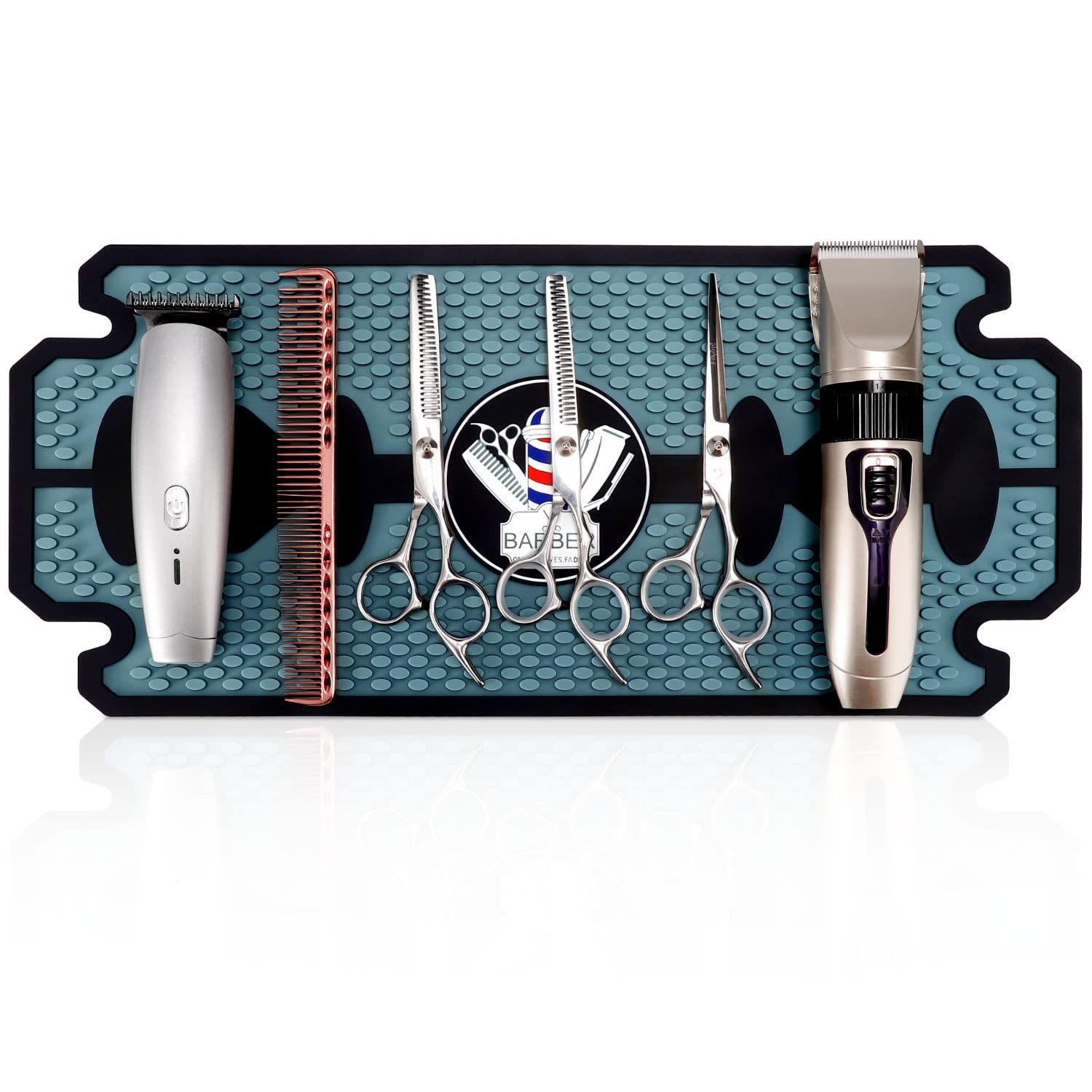 Noverlife Rubber Barber Station Mat, Heat Resistant Anti Slip Hair Salon Service Mat, Double Edge Countertop Protector Pad for Hair Styling Tools, Professional Flexible Mat for Clippers Salon Tools