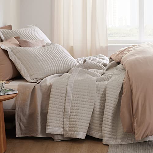 Bedsure Linen Quilt Queen Size - Lightweight Soft Quilt Bedding Set for All Seasons, Bedspreads & Coverlets, Corduroy Pattern Quilt Set, 3 Pieces, 1 Quilt (90"x96") and 2 Pillow Shams (20"x26"+2")