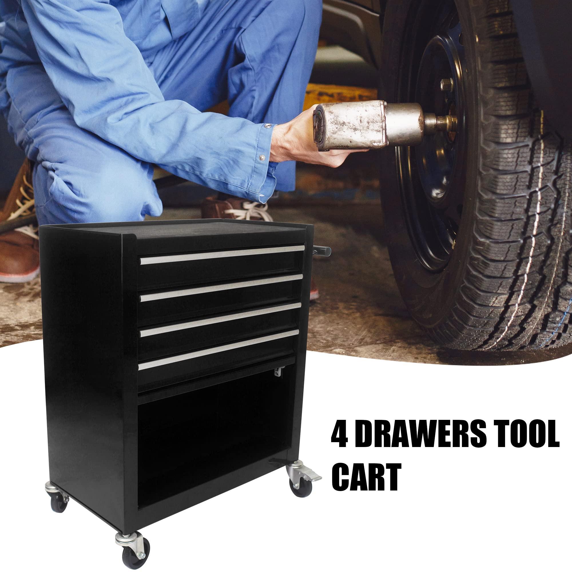 4-Drawer Tool Cart on Wheels, Rolling Tool Box,Heavy Duty Utility Industrial Service Cart Storage Organizer with Locking System