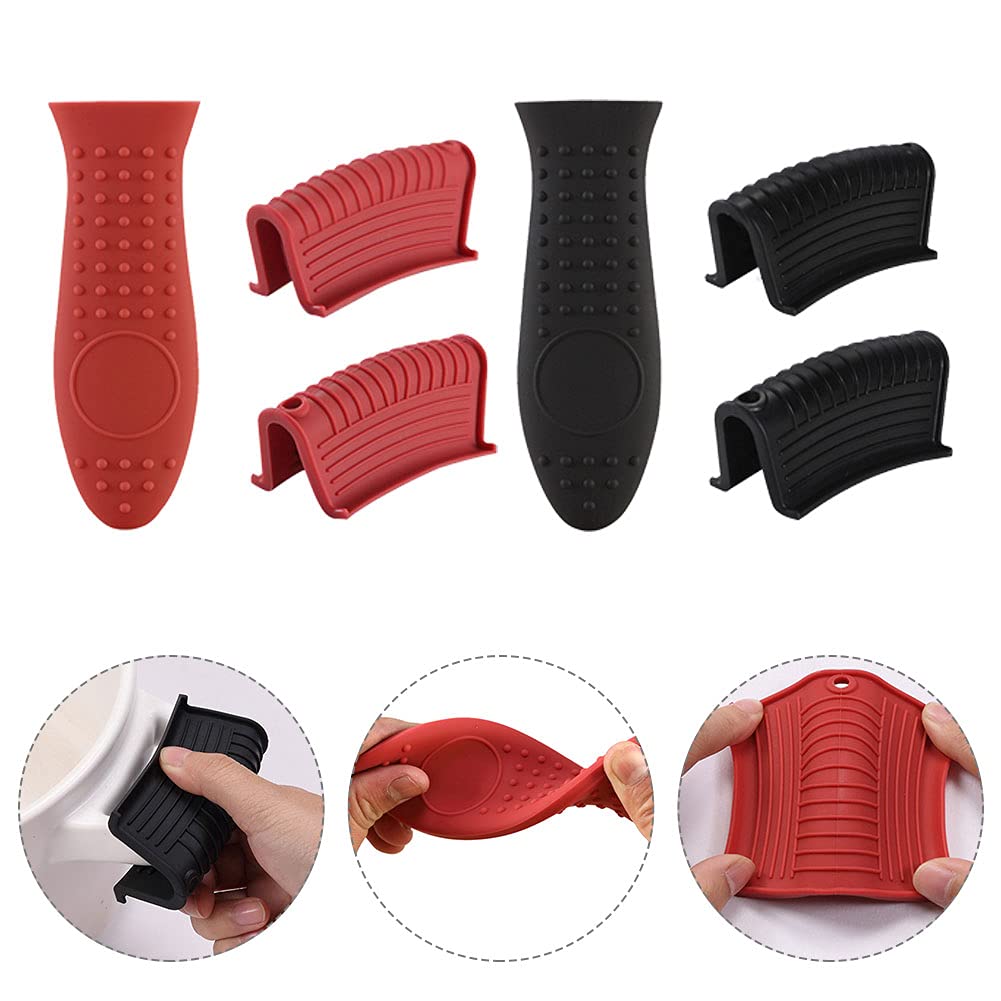 3 pcs Pot Side Handle Sleeve, Frying Pan Handle Covers Holders, Silicone Assist Hot Cookware Skillet Handle Covers Mitts, Cool Kitchen Gadget Anti Scalding Accessories(Black)