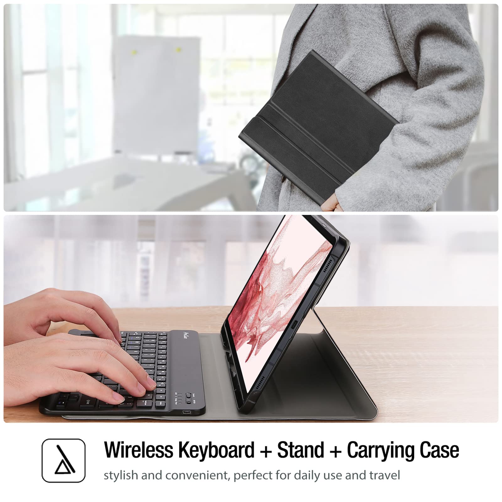 ProCase Galaxy Tab S8 / Tab S7 11 inch Keyboard Case SM-X700 X706 SM-T870 T875 T878, Slim Lightweight Protective Cover with Magnetically Detachable Wireless Keyboard -Black