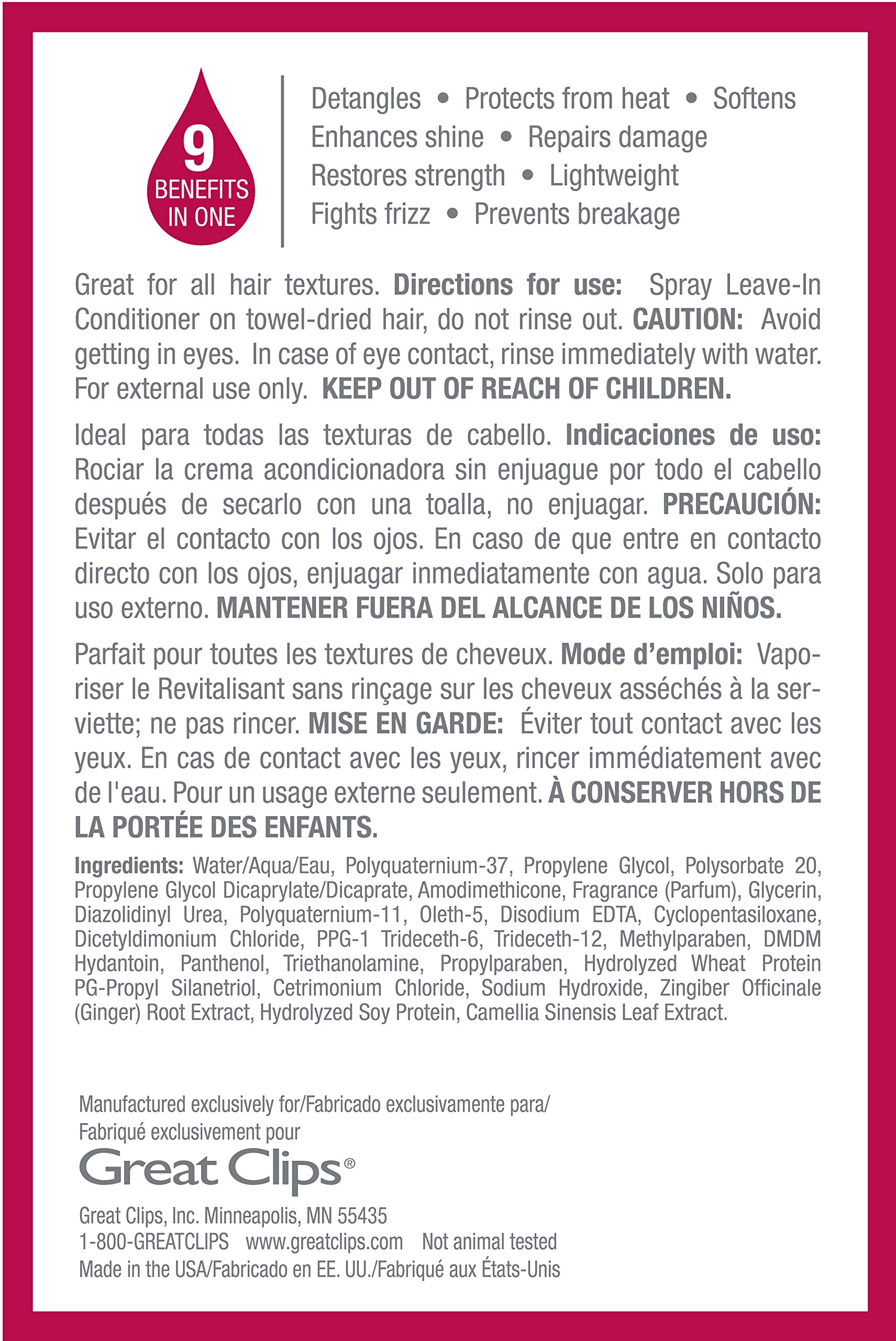 GREAT CLIPS Solutions Nourishing Leave-In Conditioner | 8oz Spray | Detangles and Hydrates Hair
