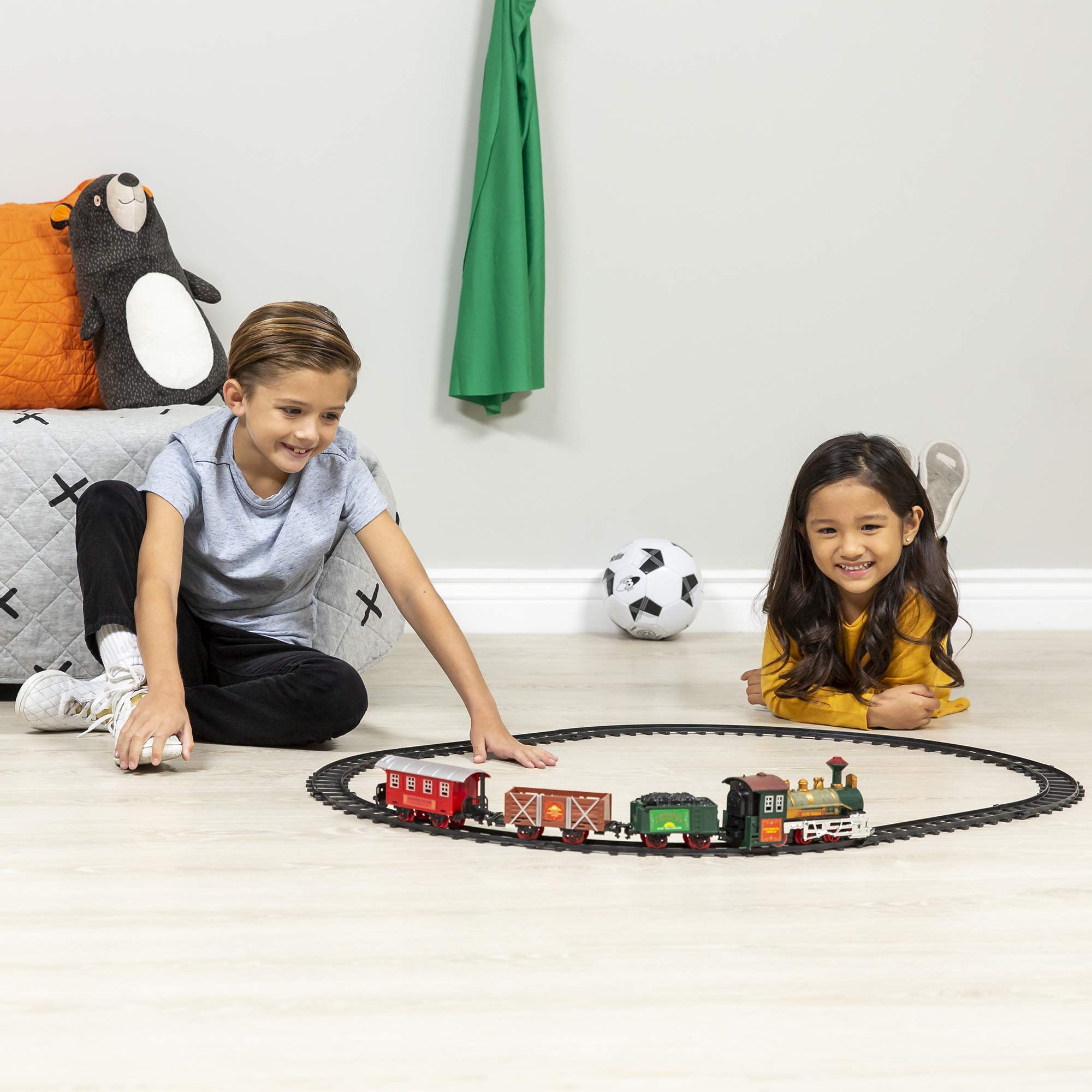 Best Choice Products Kids Classic Electric Railway Train Car Track Play Set Toy w/Music and Lights