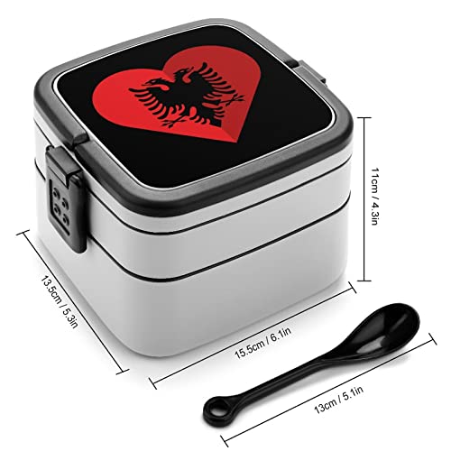 Albania Flat Heart Flag Lunch Box Portable Double-Layer Bento Box Large Capacity Lunch Container Food Container with Spoon
