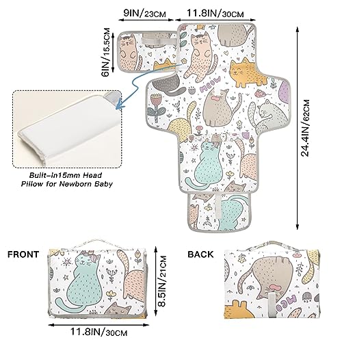 Bulletgxll Cute Summer Cats Portable Diaper Changing Pad Waterproof Changing Pad with Baby Tissue Pocket and Magic Stick for Newborn Baby.