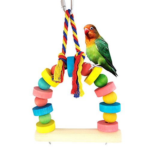 gLoaSublim Bird Toys, Bird Parrot Bright Color Swing Wood Pet Play Toy Climbing Cage Hanging Decor - Random Color