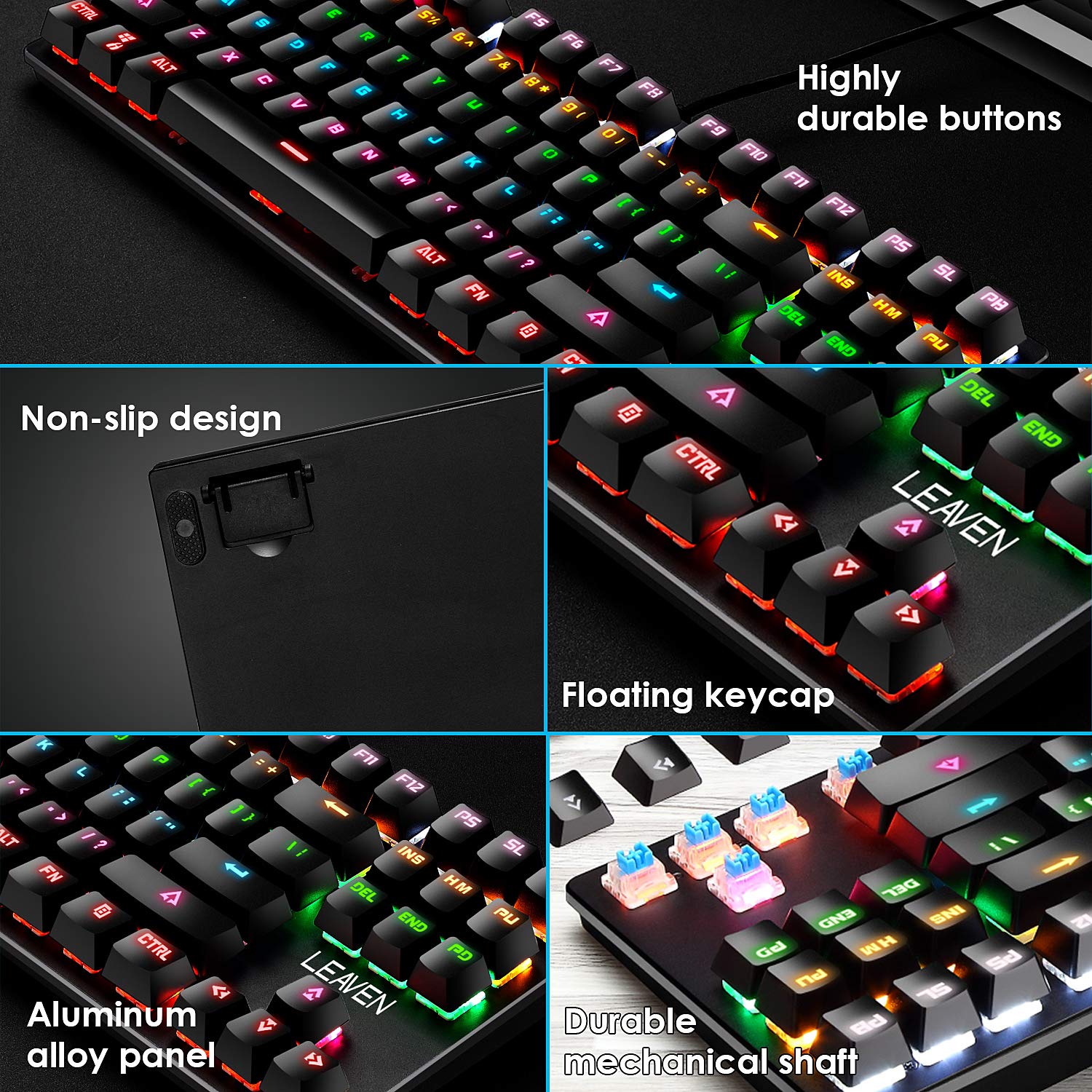 4-in-1 Gaming Keyboard Mouse Combo,87 Keys Rainbow Backlit Mechanical Keyboard,RGB Backlit 6400 DPI Lightweight Gaming Mouse with Honeycomb Shell,3.5mm Gaming Stereo Headset for PC Laptop Computer