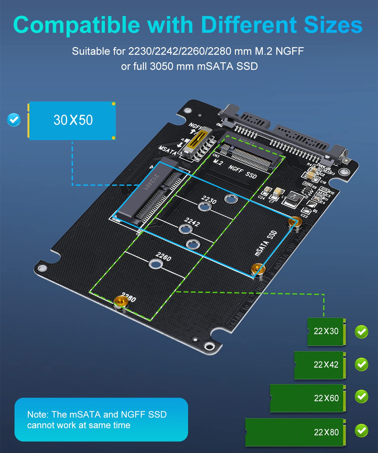 ZEXMTE M.2 NGFF or mSATA to USB 3.0 Adapter 2-in-1 NGFF or mSATA Converter Reader Card with SATA Cable Converter as Portable Flash Drive External 2.5 inch Hard Drive,Support SATA NGFF B/B+M Key SSD