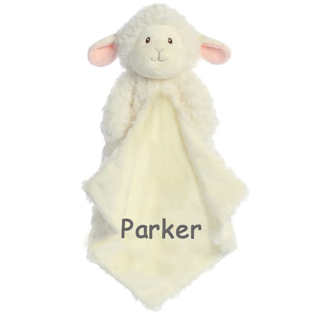 Personalized Aurora Baby Blessings Lamb Luvster Plush Blanket for Baby Boy or Baby Girl - 16 Inches