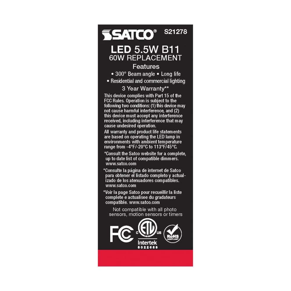 Satco S21278 5.5B11/LED/927/FR/120V/E12-6 Pack