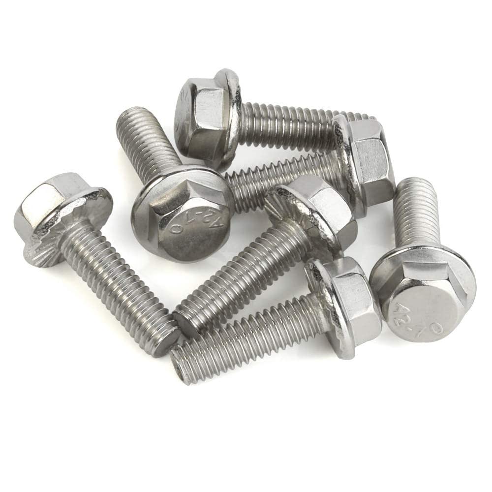 M6 x 12mm Flanged Hex Head Bolts Flange Hexagon Screws, Stainless Steel A2, DIN 6921, 25 PCS